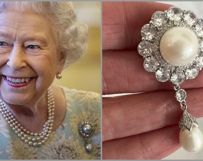Queen Elizabeth Cultured Freshwater Pearl Brooch, Large Round ...