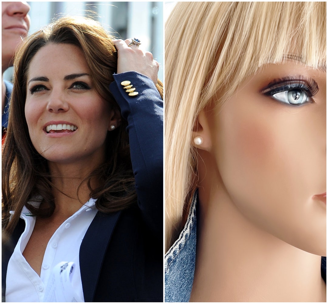 Kate Inspired White Pearl Stud Earrings, 6 - 6.5mm Genuine Luster White ...