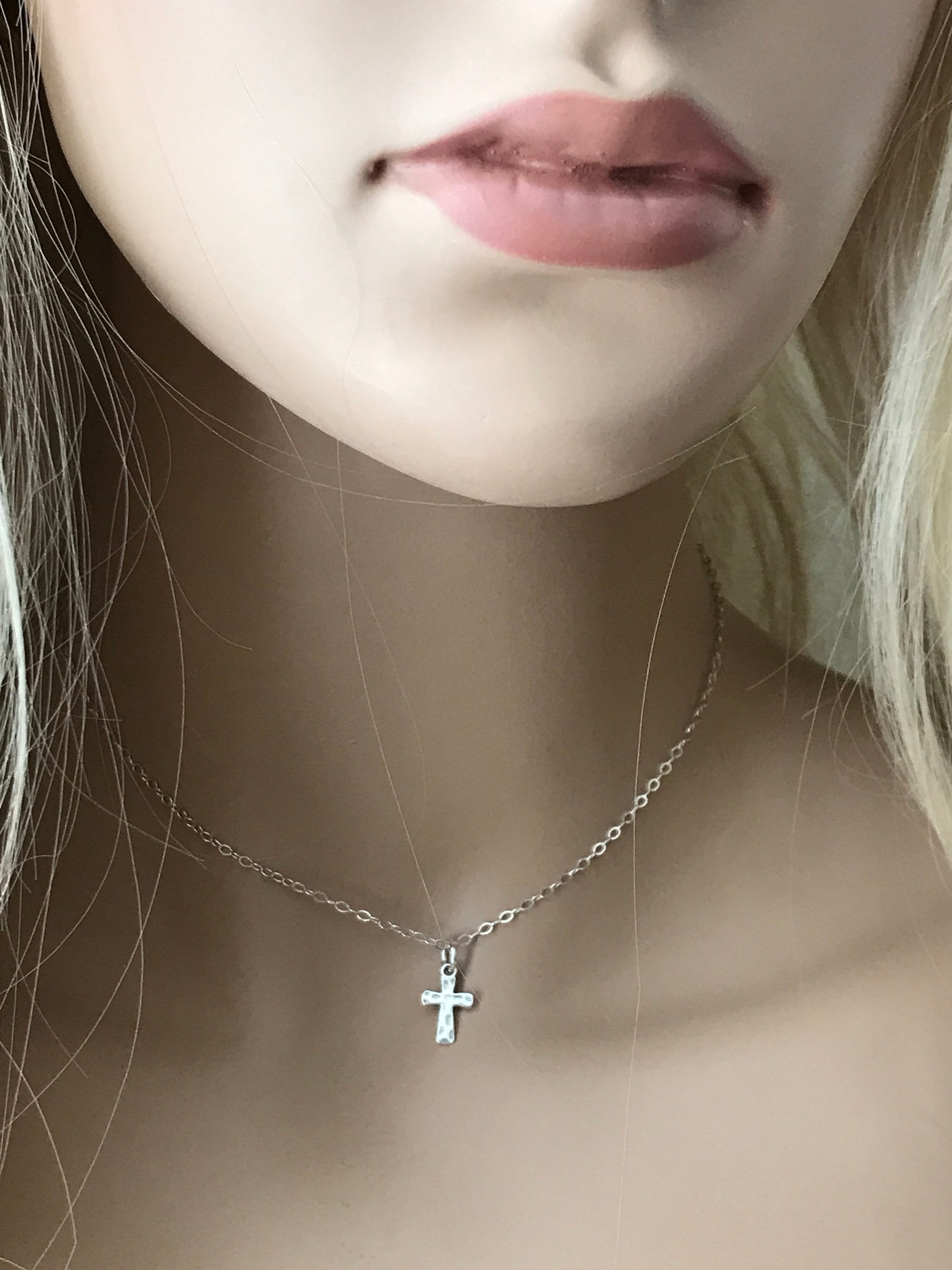 Sterling Silver Artisan Cross Choker, Minimalist, Petite Sterling ...