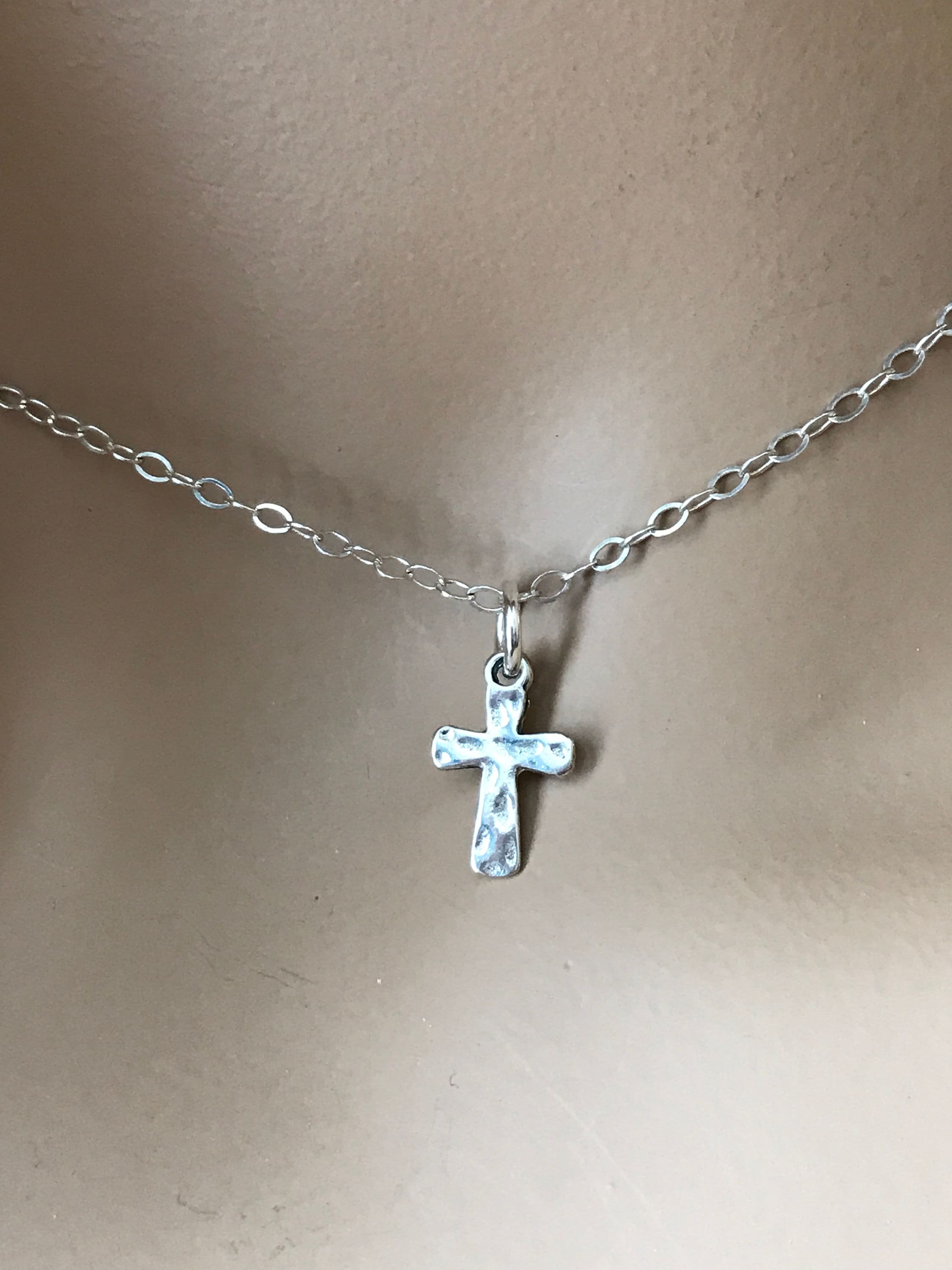 Sterling Silver Artisan Cross Choker, Minimalist, Petite Sterling ...