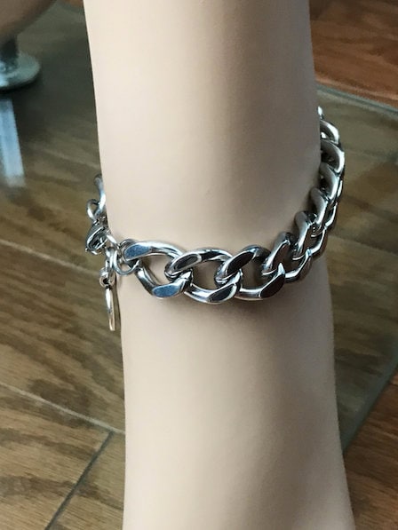 Thick Curb Chain Anklet, Silver Stainless Steel, Phaistos Charm Dangle ...