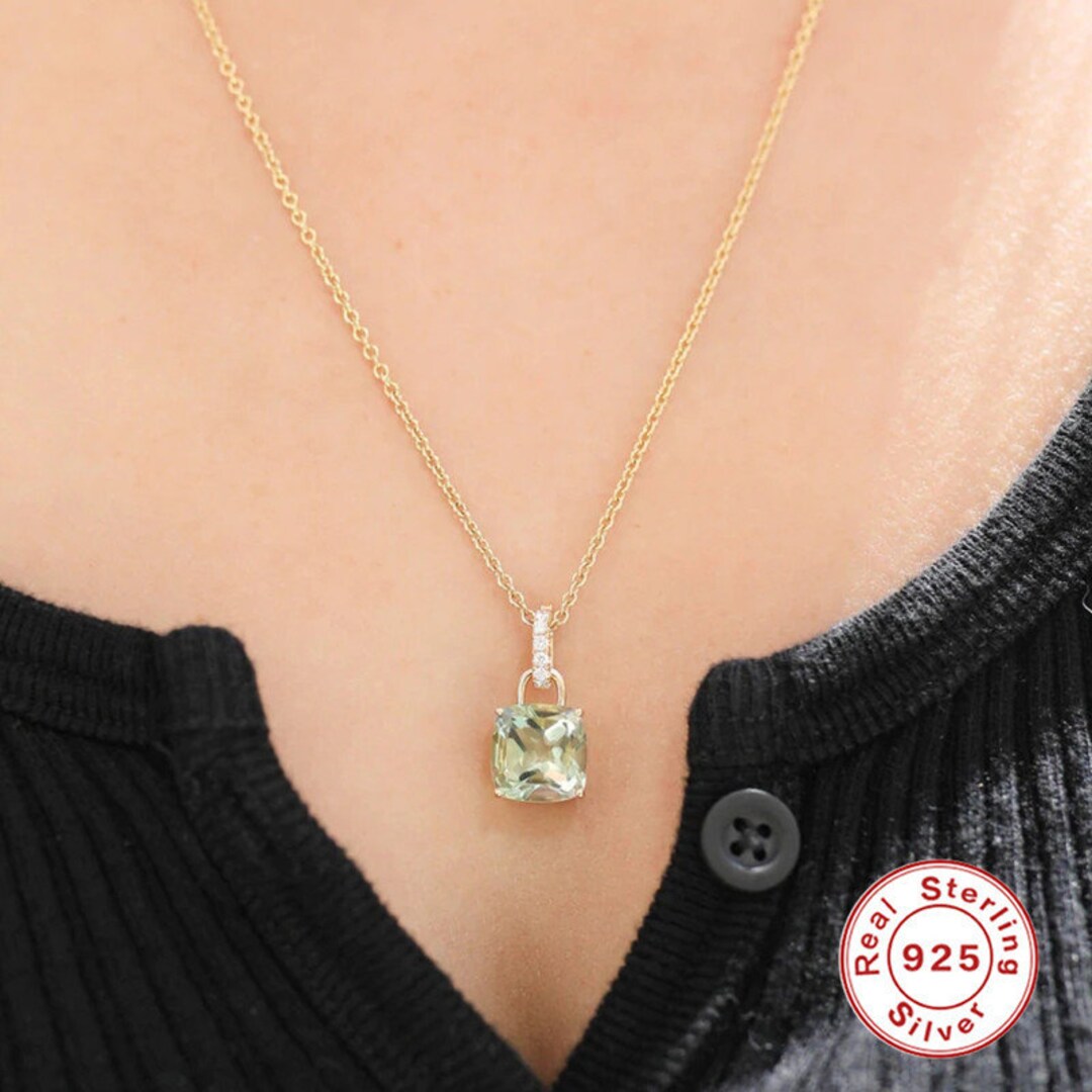 Kate Inspired Princess Cut Diamond Zircon Bail Necklace, Gold Chain ...