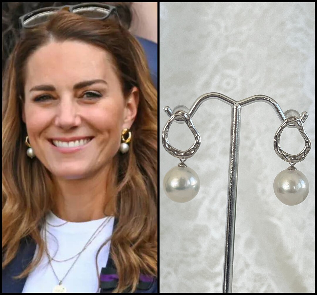 Kate Middleton Textured Circle Post Pearl Earrings, Large Edison Pearls ...