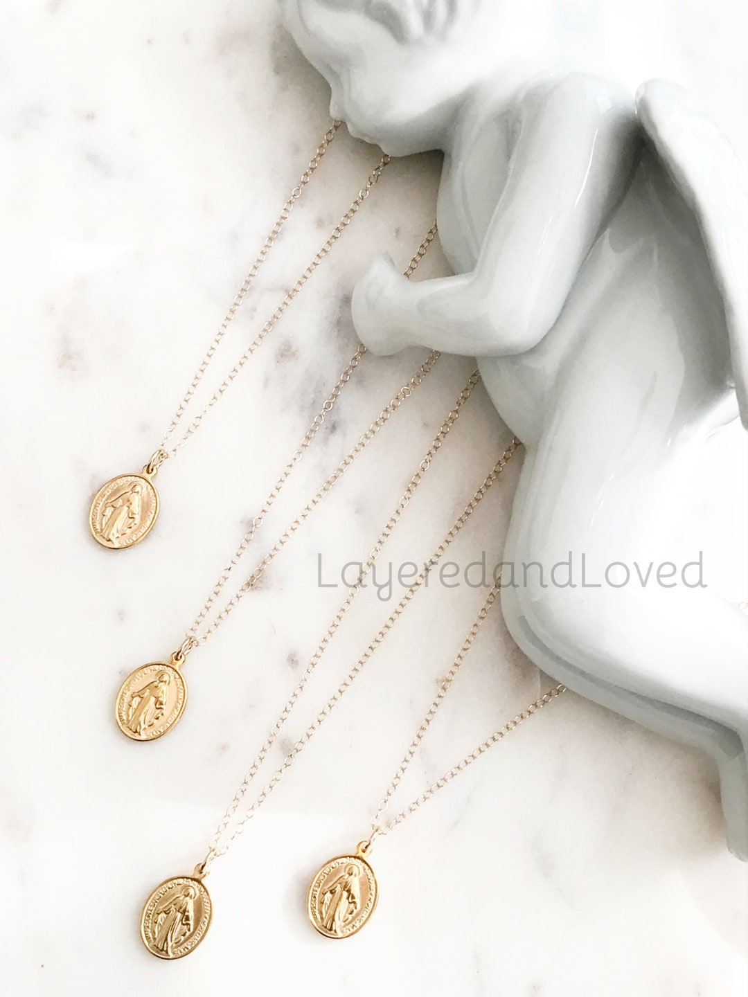 Gold Mother Mary Coin Necklace, 14k Gold Filled Inspirational Necklace ...