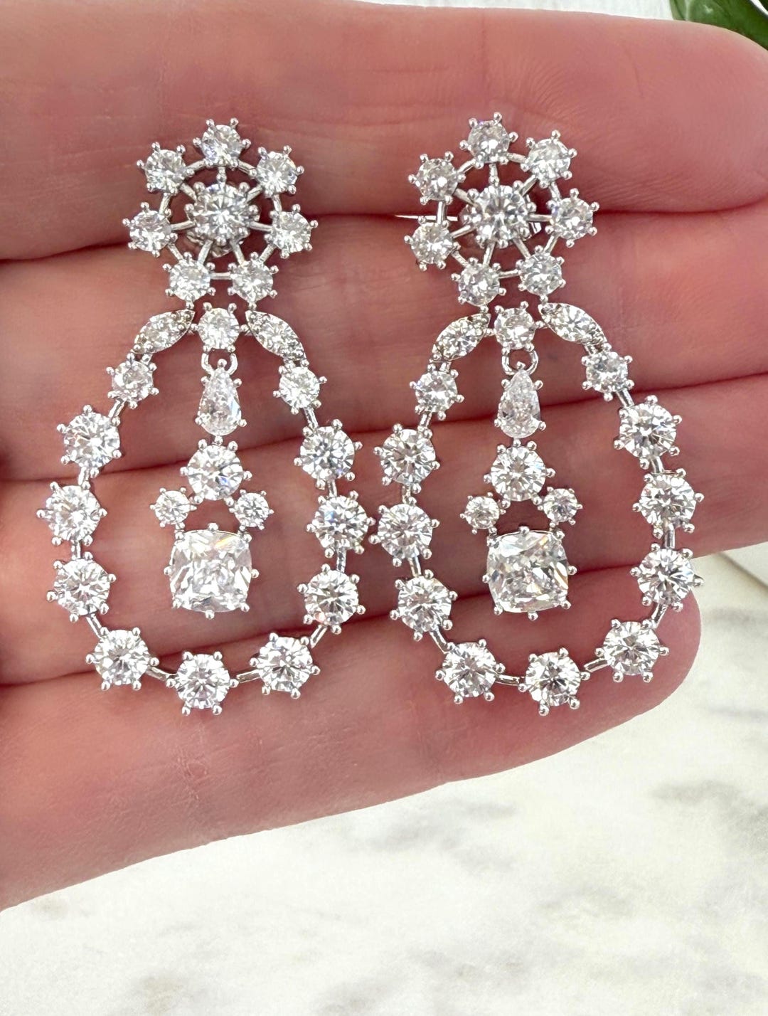 Queen Elizabeth Orbital Pendant Earrings, Zircon Studs With Center ...