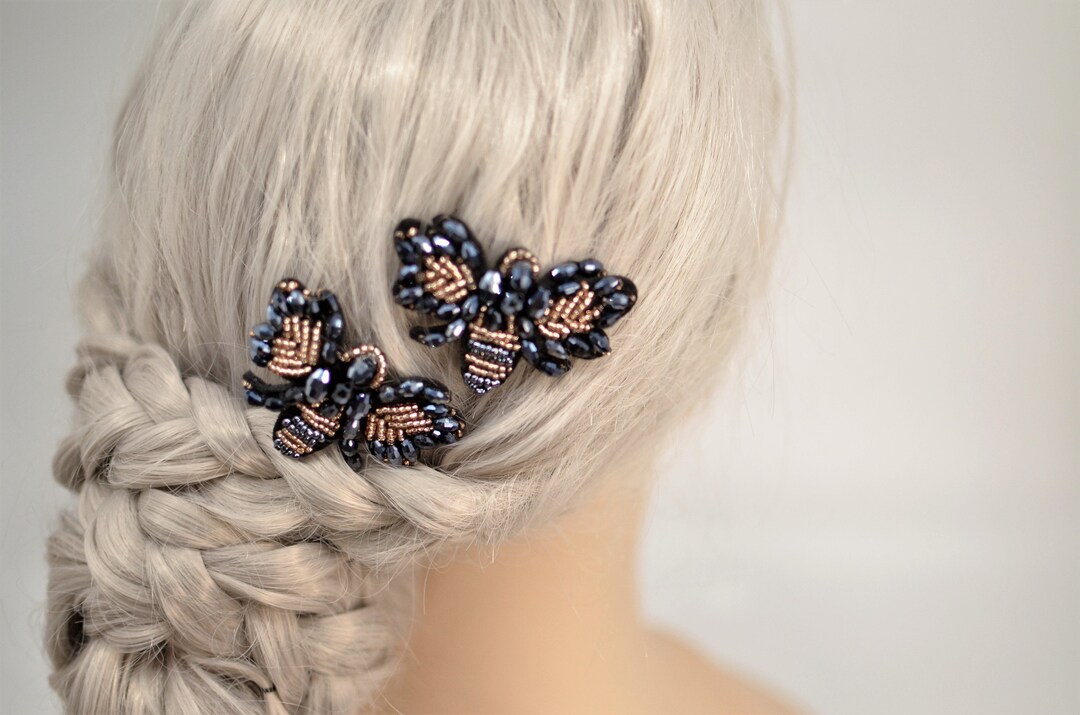 Boutiquebybrendalee A Set of 2 Unique Beaded Bee Barrettes Hair Clip ...