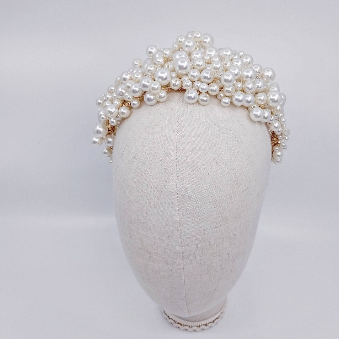 PLEINE Tiara Cream White Pearl Crown Headband Bridal Wedding Headpiece ...