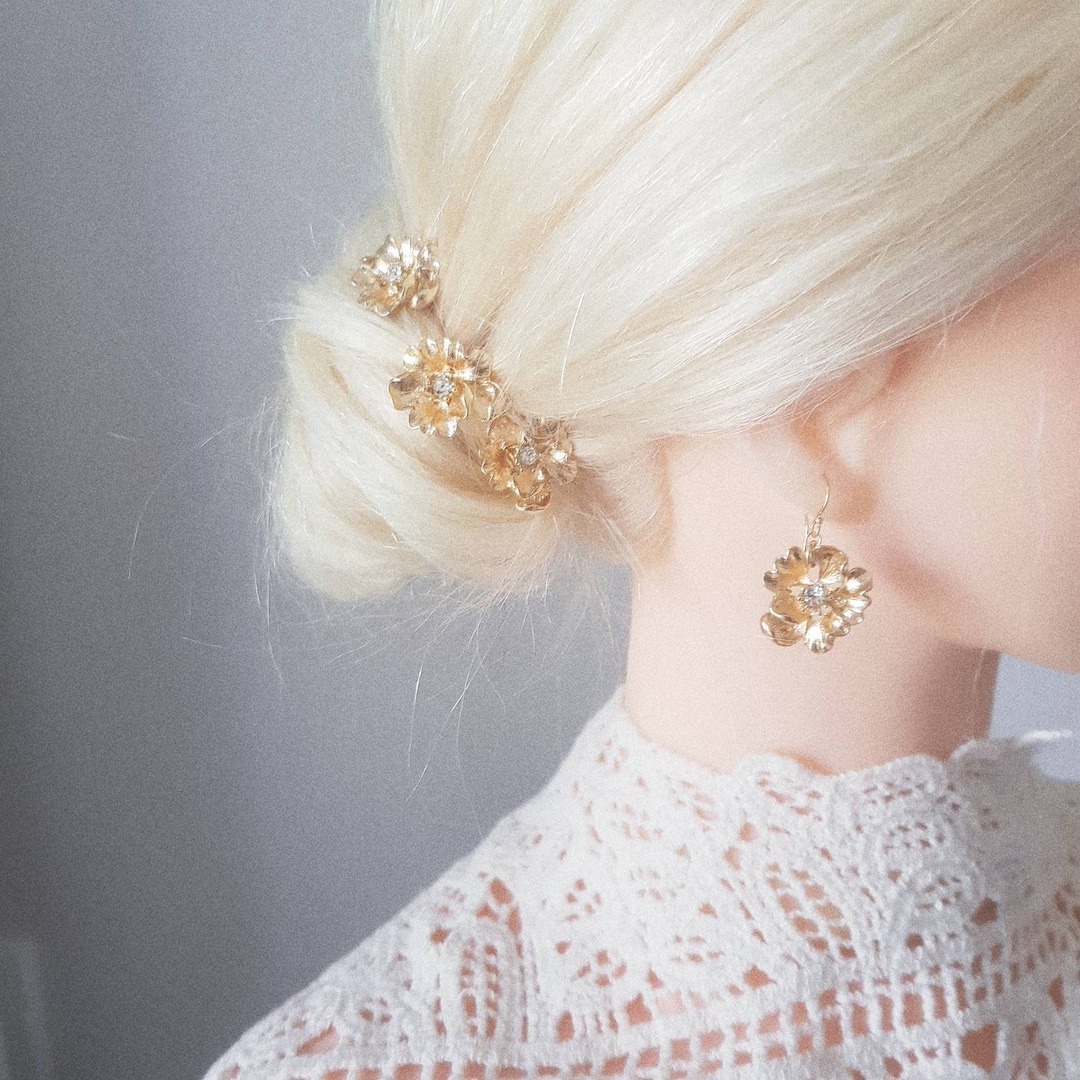 Hibiscus Flower Hair Pins: Vintage Inspired Rhinestone Bobby Pins, Set ...