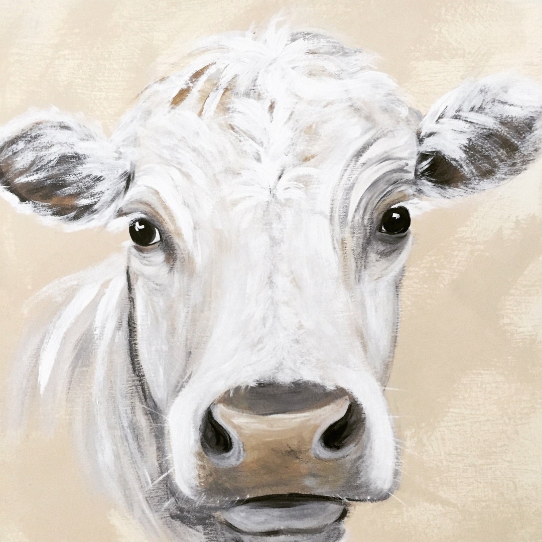 Farmhouse Decor Handpainted Cow Portrait • Acrylic Painting • Neutral ...