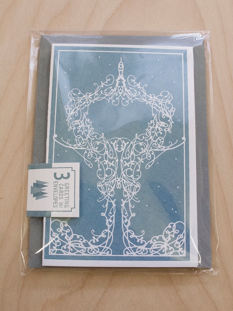 Rocket Greeting Cards - 3 Pack - Handmade Screenprint - Etsy