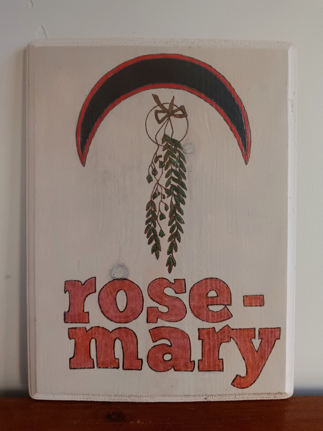Hand-drawn Rosemary Herb Art on Wood, Kitchen Decor - Etsy