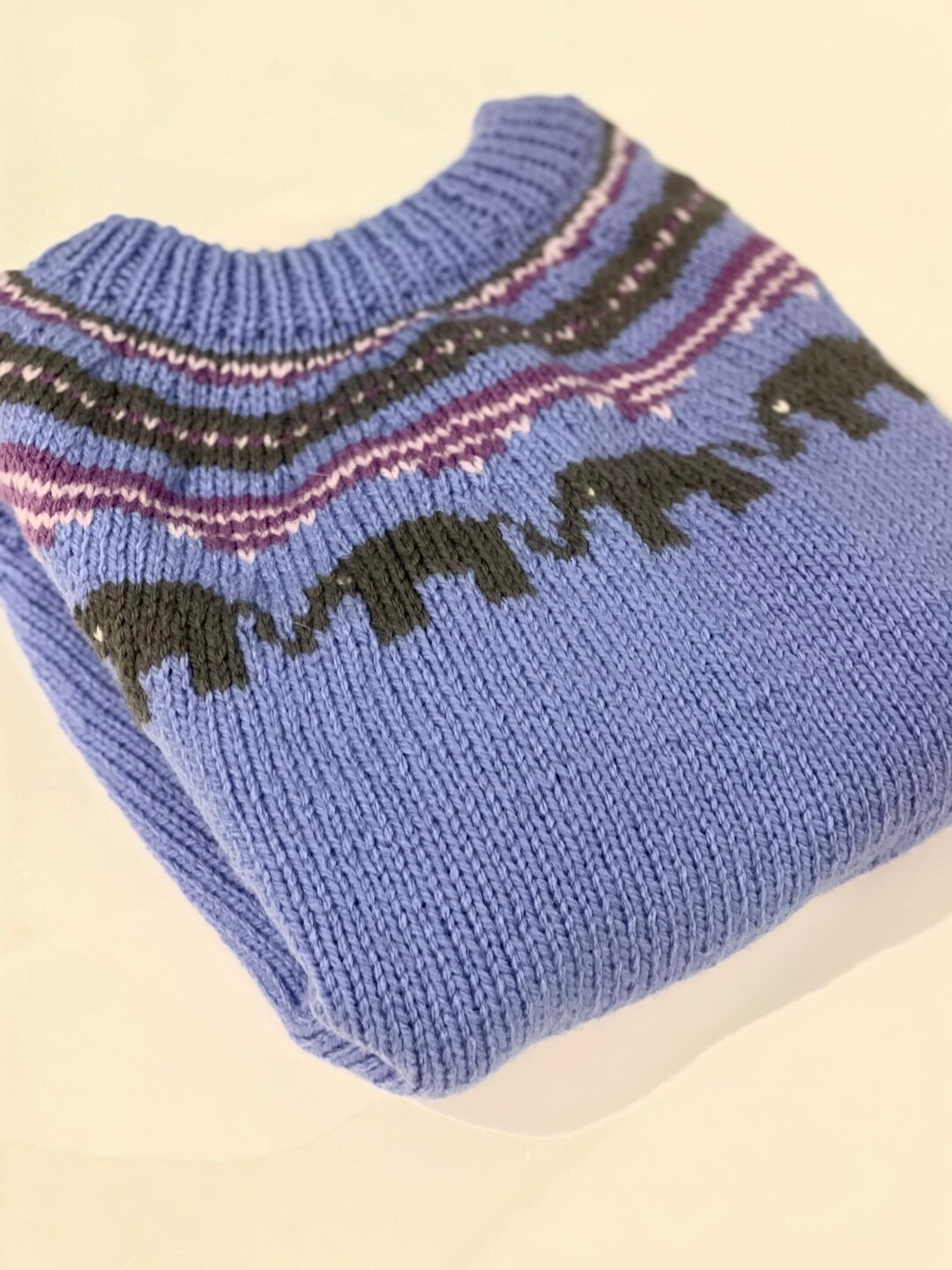 Handknit Kids Elephant Sweater in Blue and Gray, Long Sleeve Pullover ...