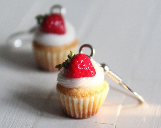Strawberry Cupcake Earrings Handmade Polymer Clay Food Jewellery Maive ...