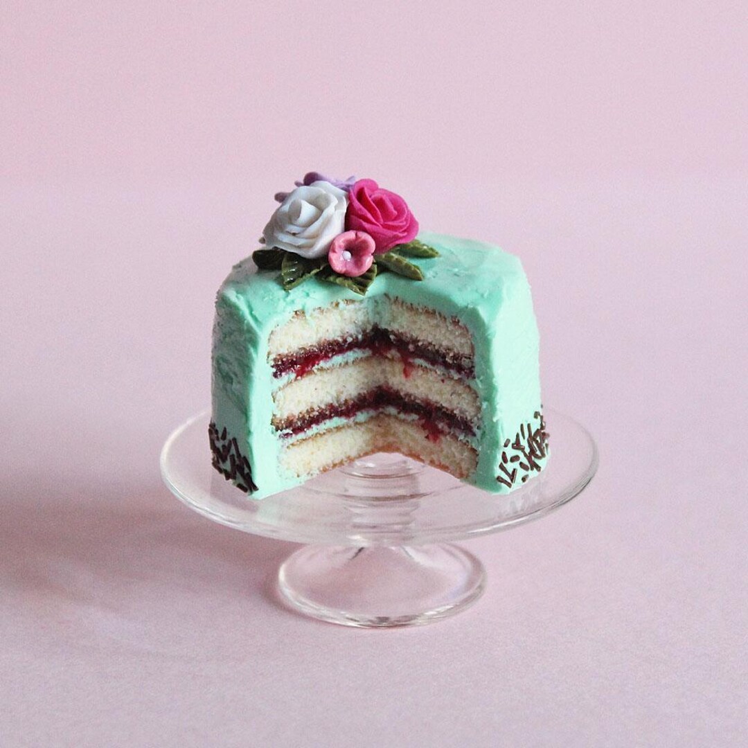 Miniature Mint Floral Cake Set,handmade Polymer Clay Cake,miniature ...
