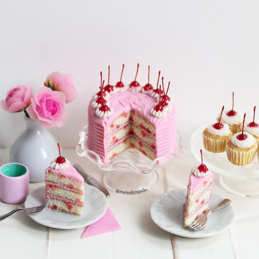 Miniature Cherry Bakewell Cake Set Miniature Food Polymer Clay Food ...