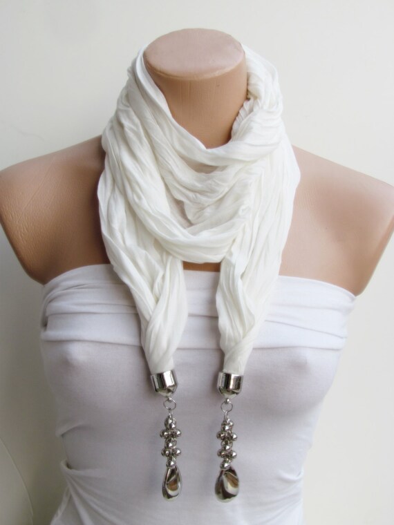White Jewelry Scarf Headband Necklace Combed Cotton Scarf Infinity Scarf New Season Long Scarf Etsy