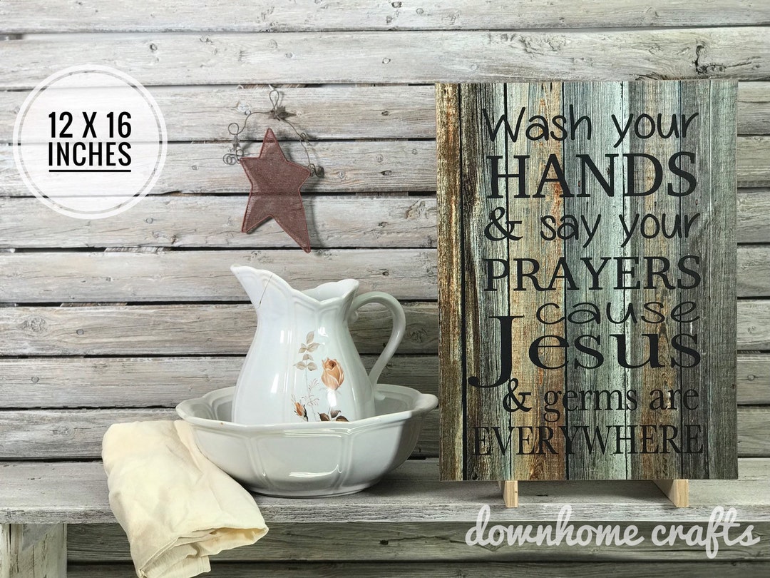 Jesus and Germs Are Everywhere Sign, Wooden Wash Your Hands Bathroom ...