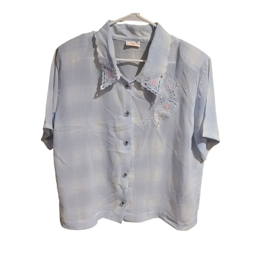 Embroidered Sheer Short Sleeve Button Down-vintage - Etsy