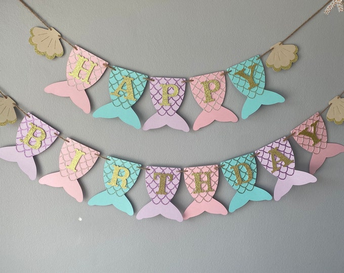 Mermaid Birthday Banner, Mermaid Tail Banner, First Birthday, Mermaid ...