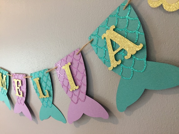 Mermaid Name Banner Baby Shower First Birthday Under the - Etsy