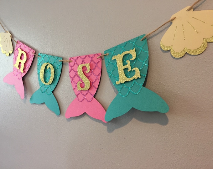 Mermaid Name Banner Baby Shower First Birthday Under the | Etsy