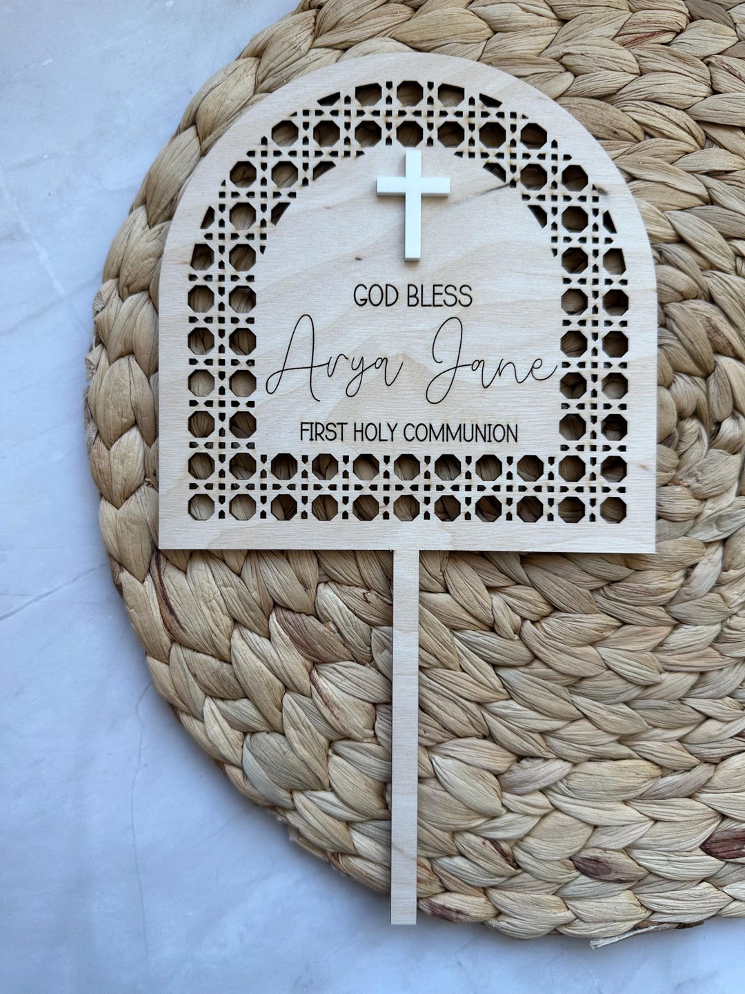 Rattan Communion Cake Topper, Rattan Baptism Cake Topper, Christening ...