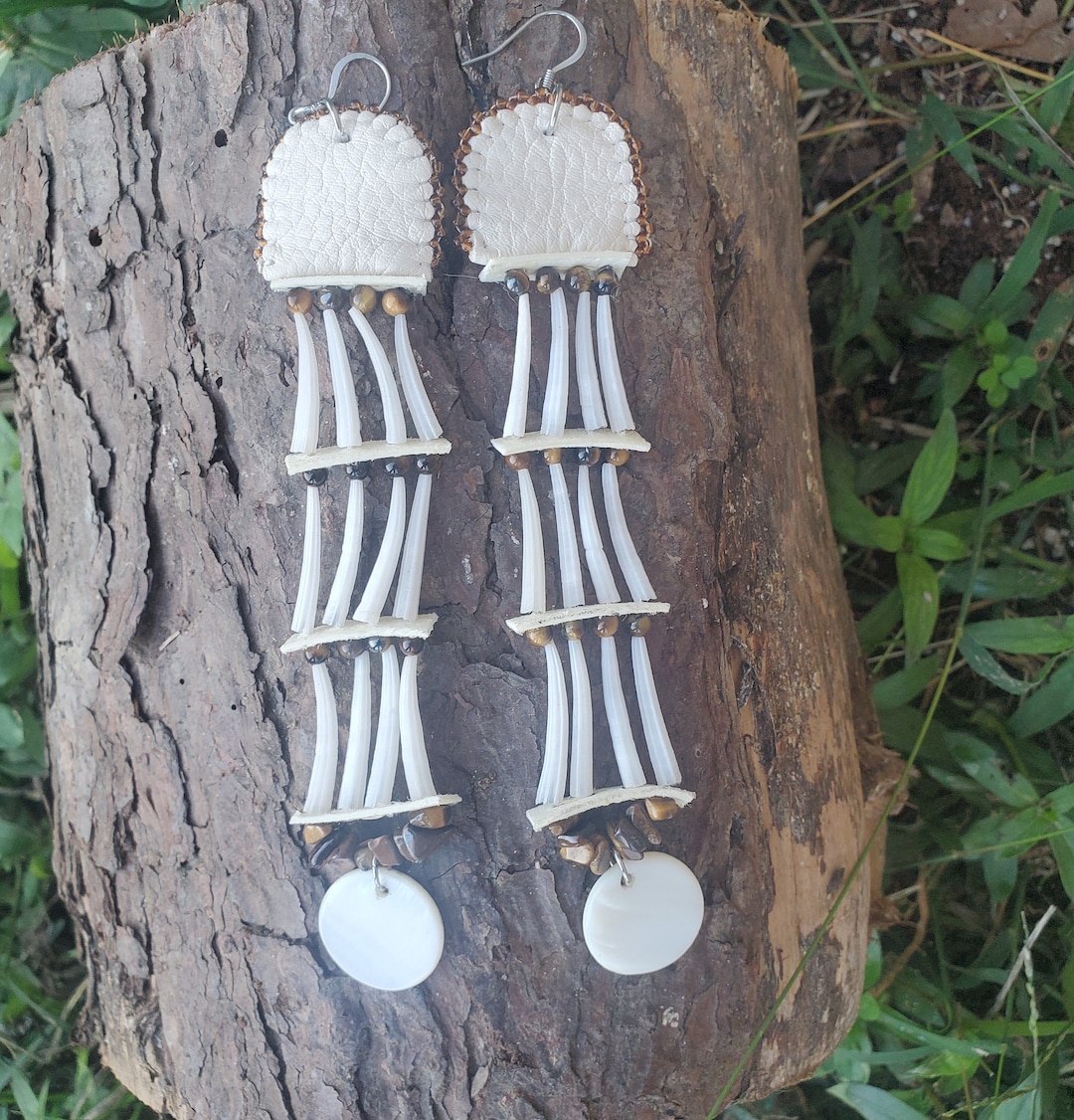 Dentalium Shell 3 Tier Earrings Mother of Pearl Shell Discs - Etsy