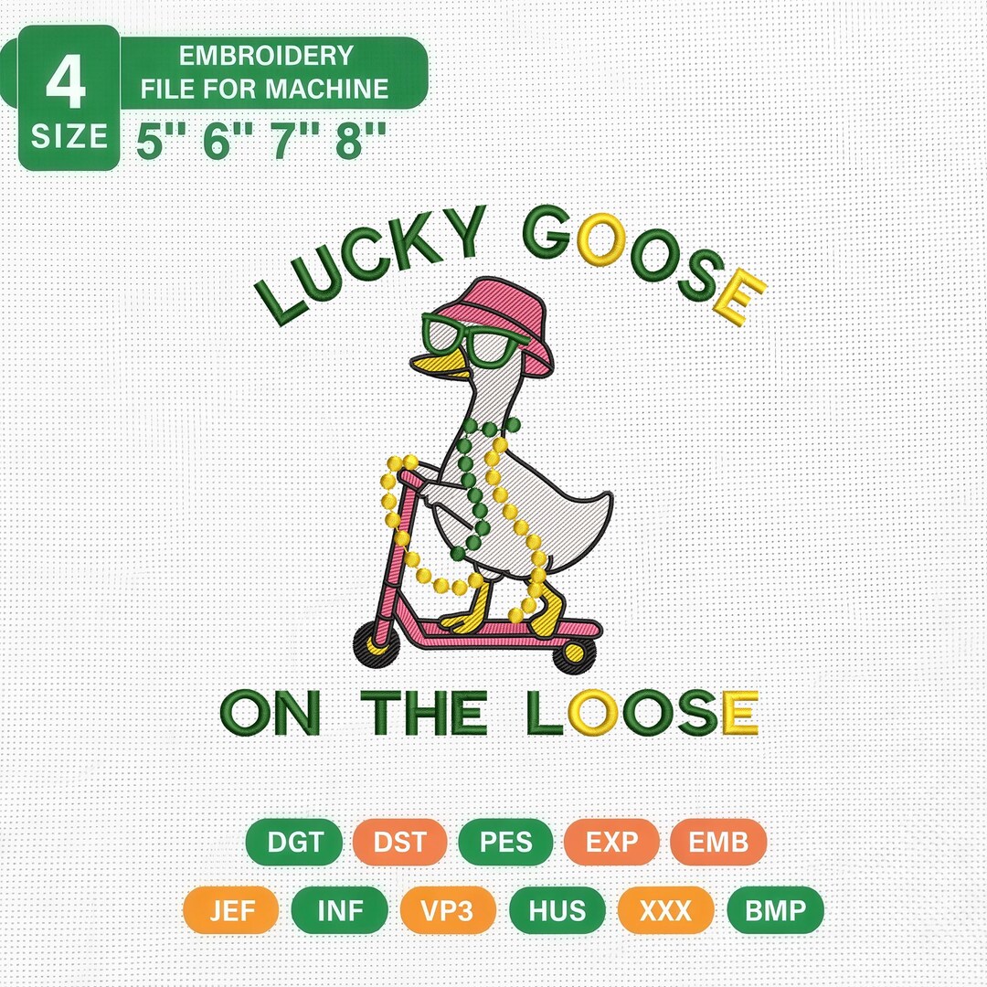 Jucky Goose on the Loose Machine Embroidery File, St. Patrick's Day ...