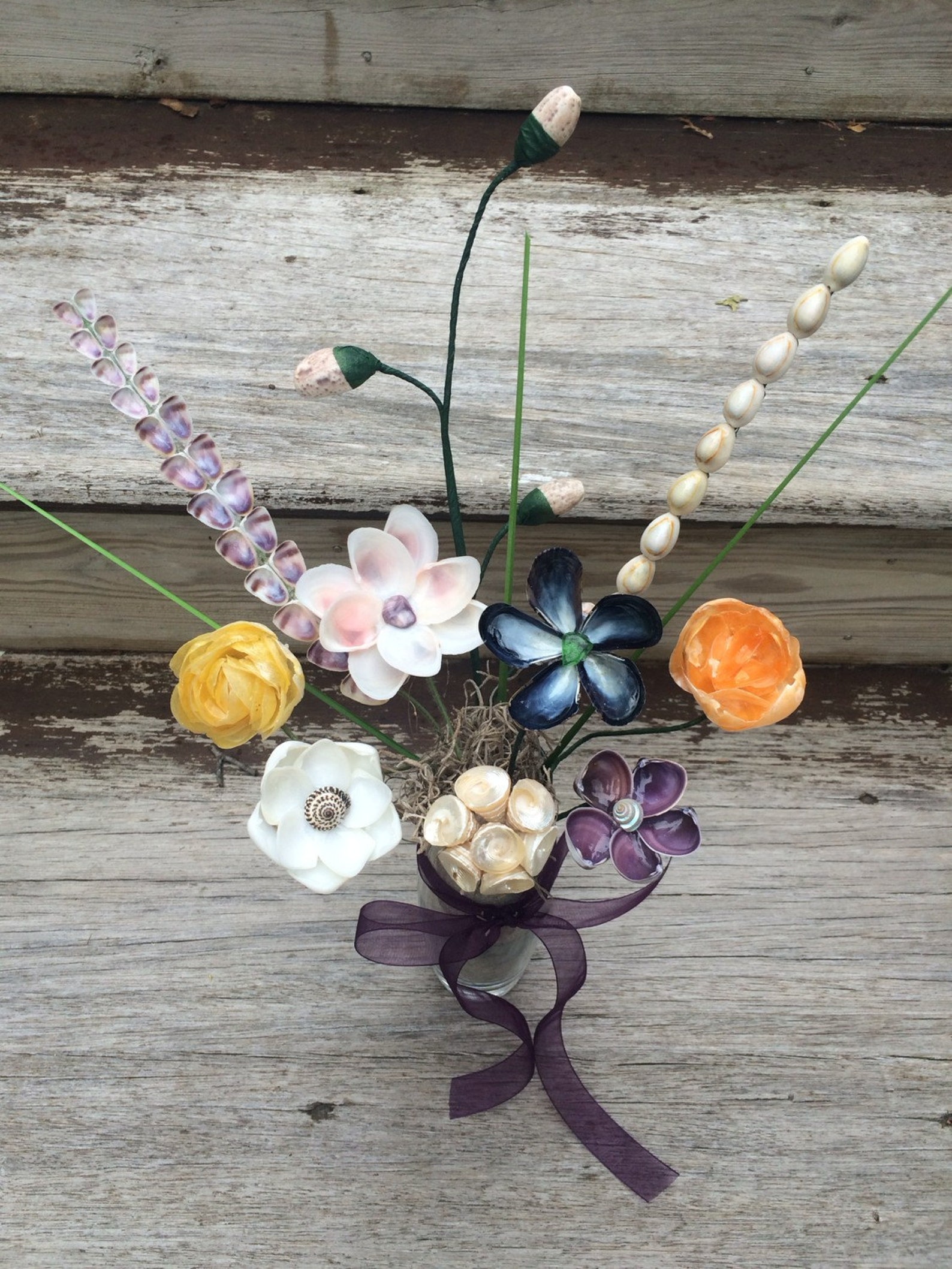 Seashell Wild Flower Bouquet in Vase With Sand tall - Etsy