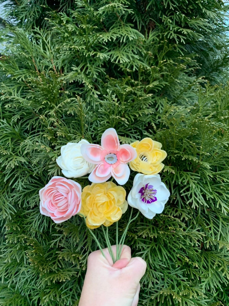 Two One of a Kind Intricate Seashell Flower Stems | Etsy