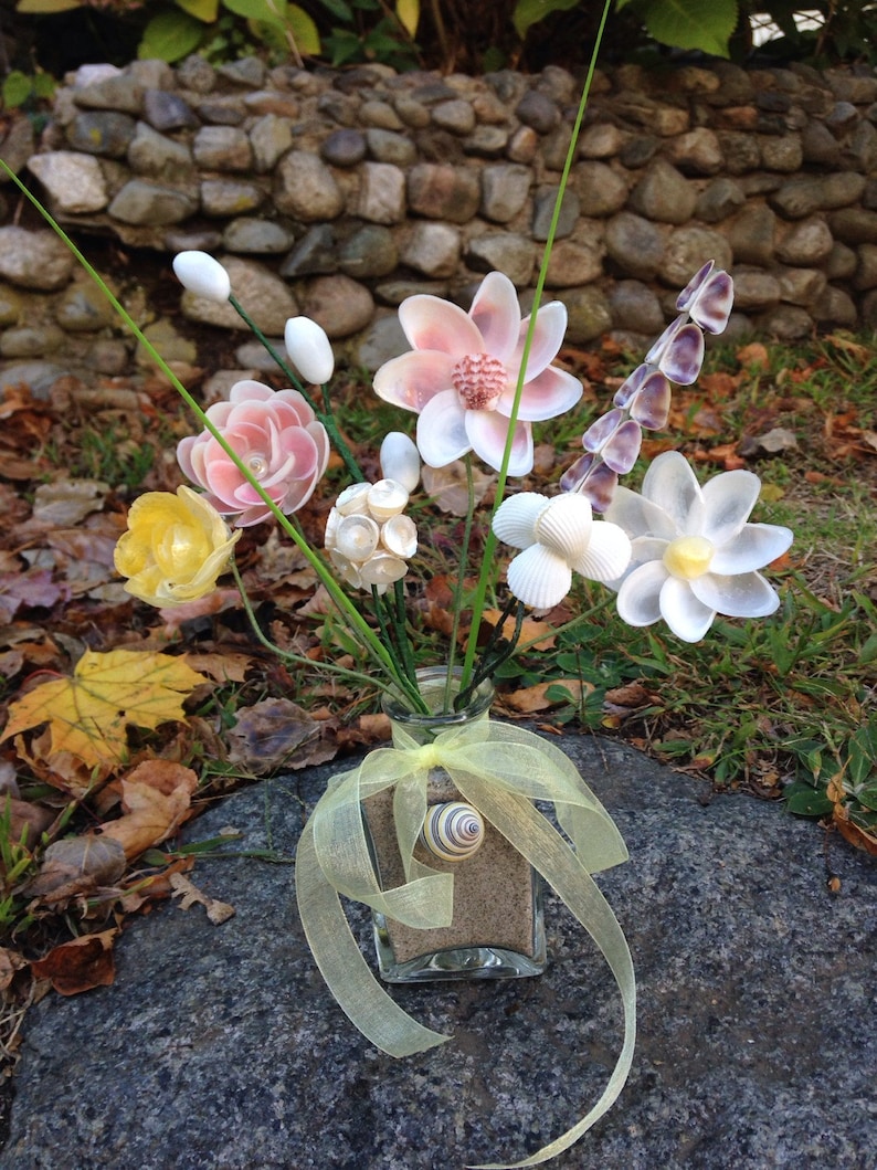 Seashell Wild Flower Bouquet in Vase With Sand (short) - Etsy