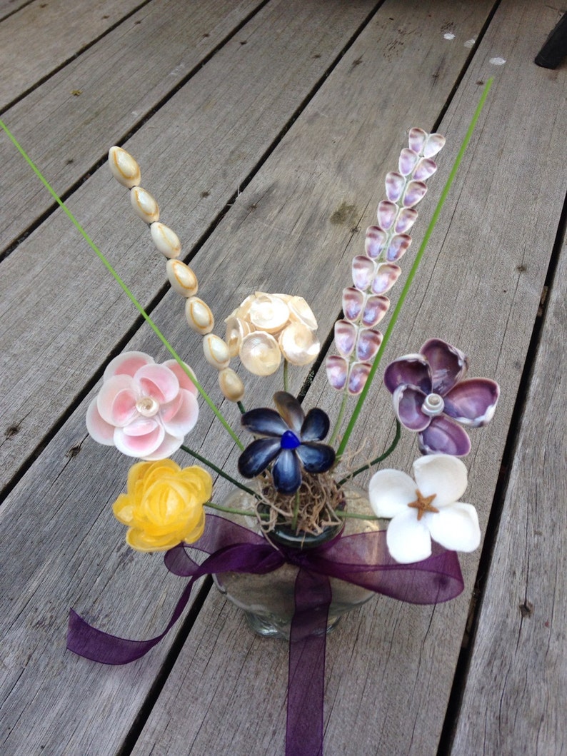Seashell Wild Flower Bouquet in Vase With Sand (short) - Etsy