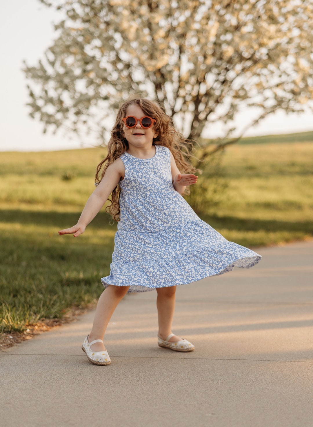 Sky Blue Floral Tiered Dress / Short or Sleeveless / Floral Dress ...