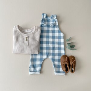 Dusty Blue Plaid Knot Overalls / Short or Long / Adjustable Overall ...