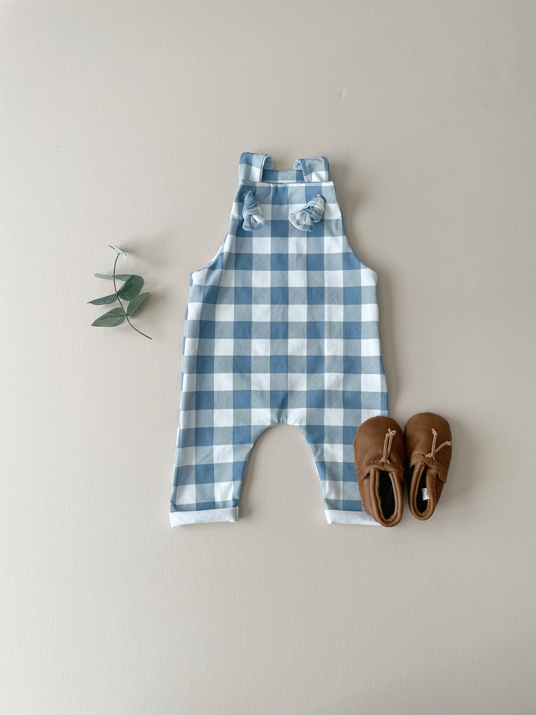 Dusty Blue Plaid Knot Overalls / Short or Long / Adjustable Overall ...