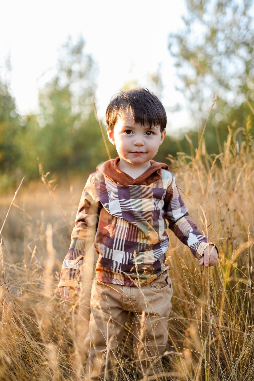 Orchard Plaid Hooded Tee / Short or Long Sleeves / Kids Hoodie / Plaid ...