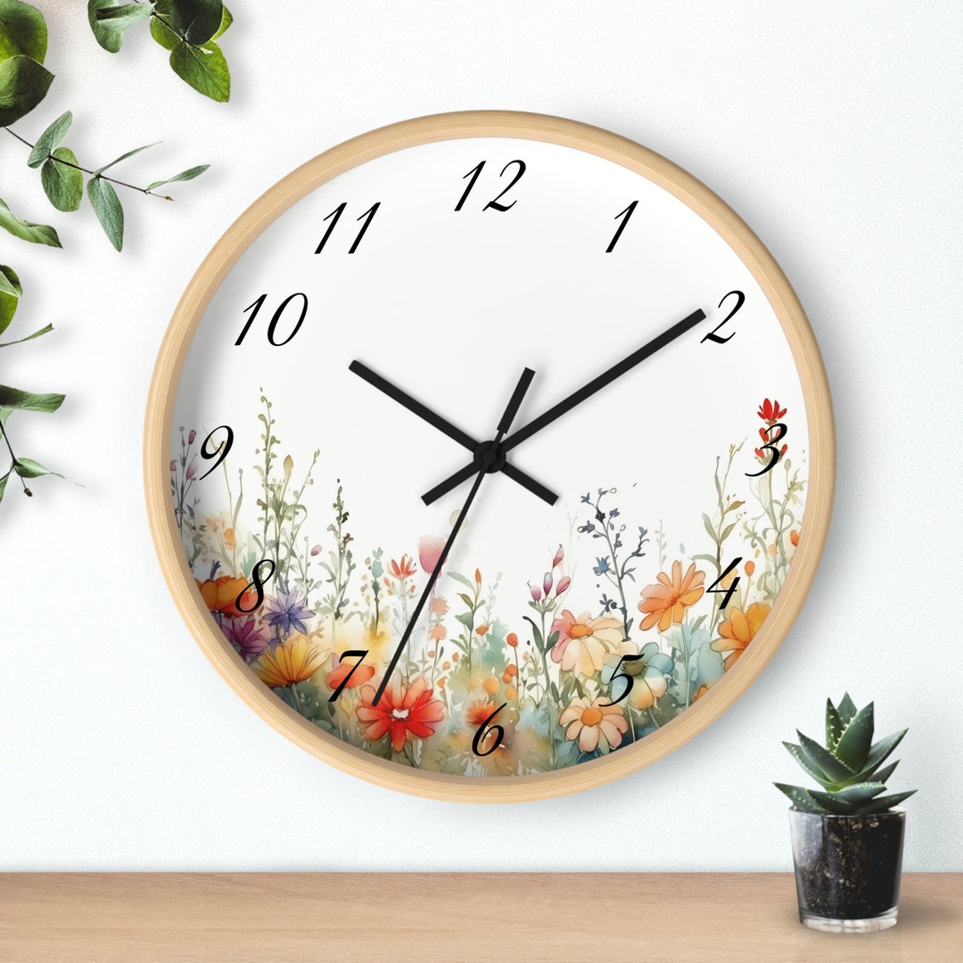 Elegant Watercolor Wildflower Clock Designer Clock Unique Gift - Etsy
