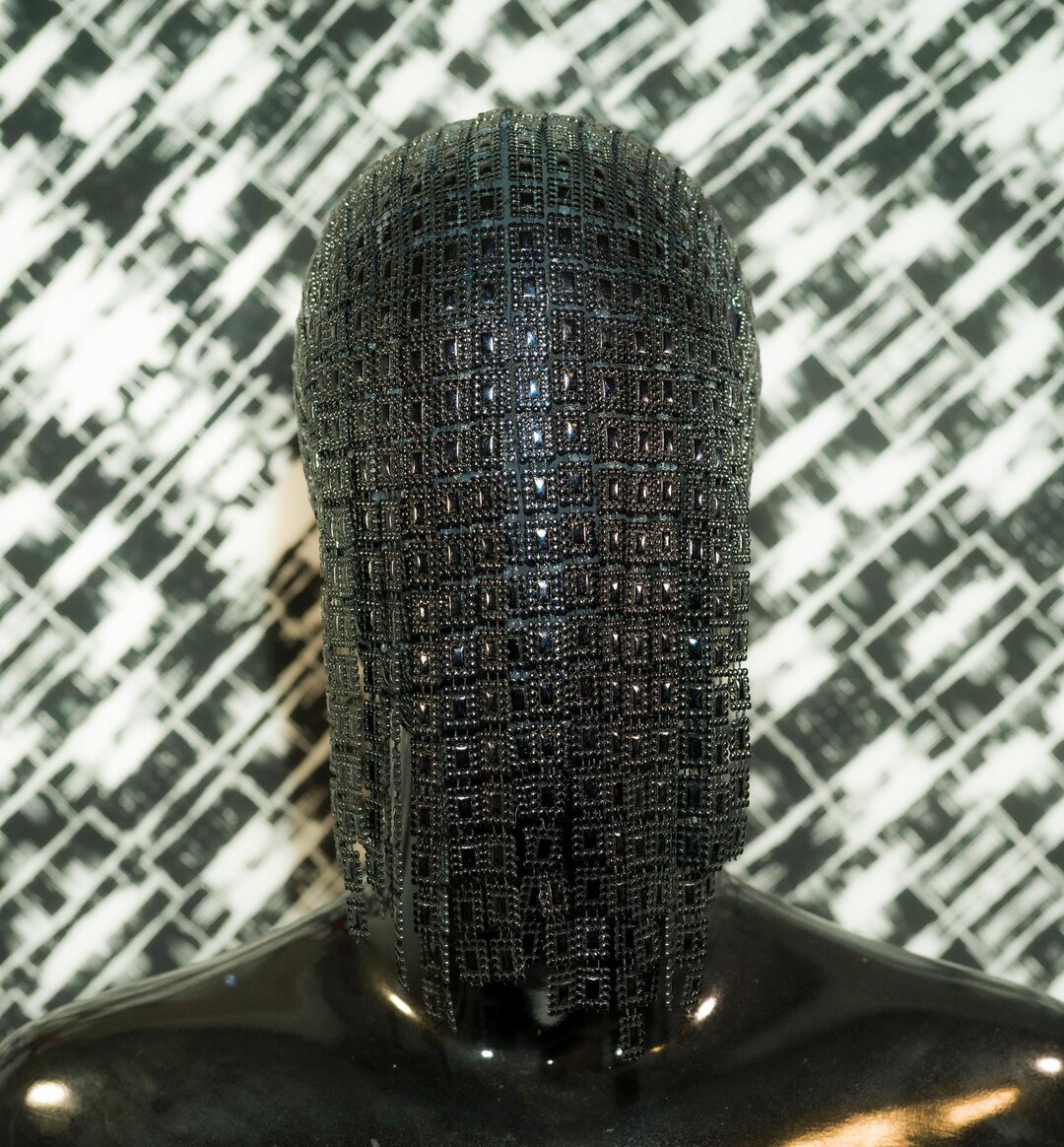 The Gladiator - Black Custom Haute Couture Mask Covered in Trim Hanging ...