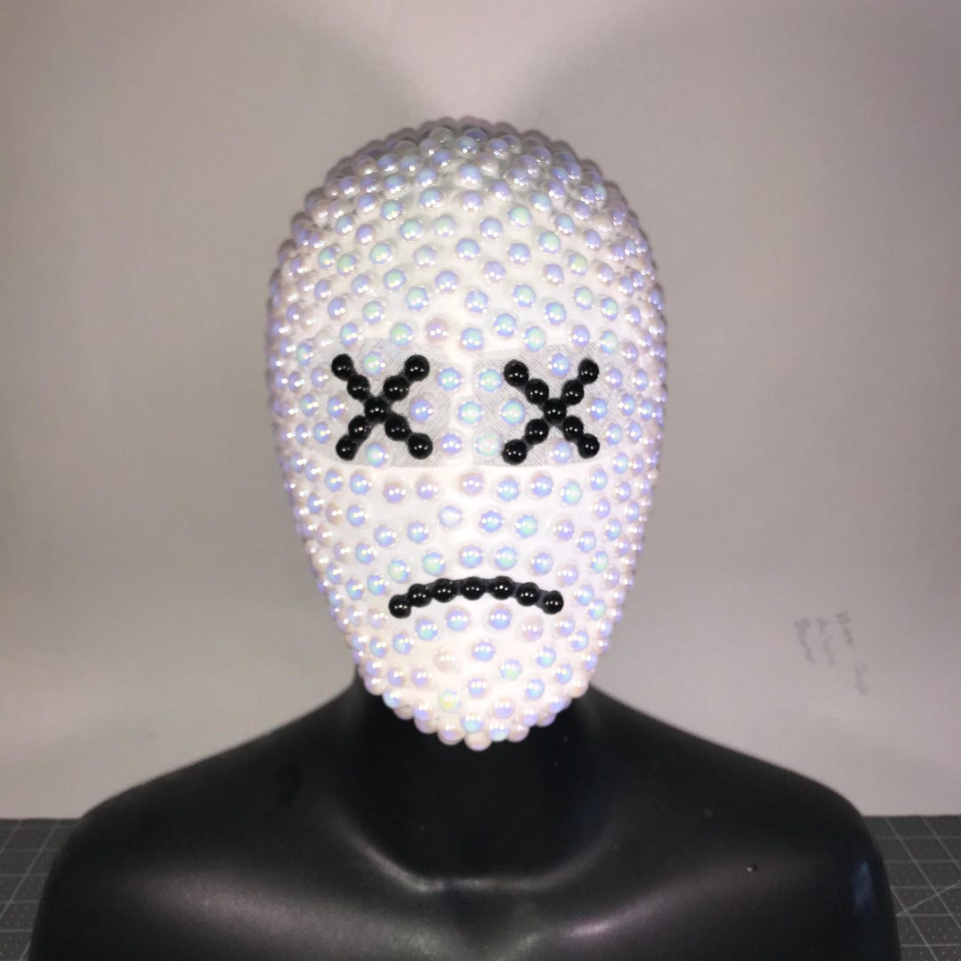 Mr. Sad Face Mask's , Made With Black Pearl on a White Base - Etsy