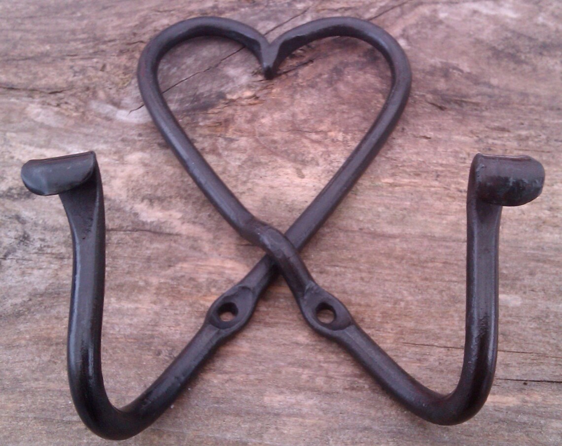 Double Heart Hook, Iron Anniversary Hook, 6th Anniversary, Home Decor ...