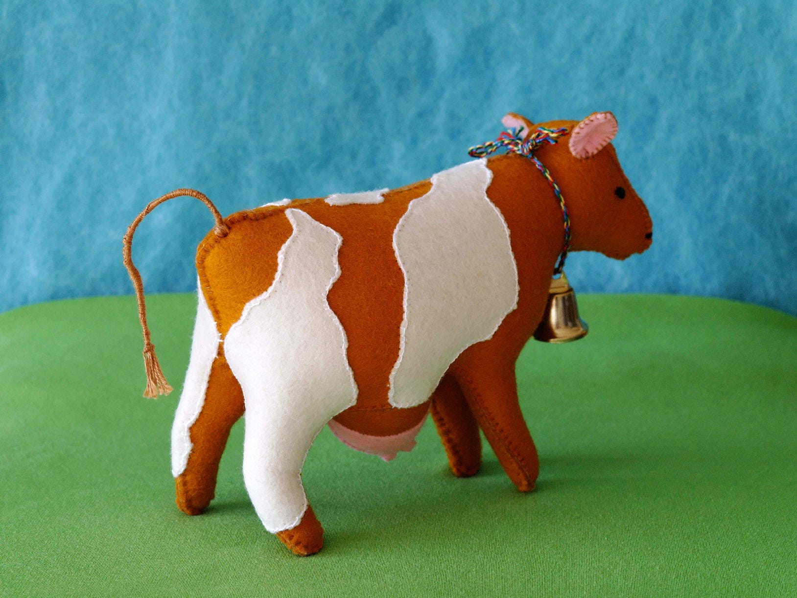 Waldorf Black & White Cow Doll with A Bell, Handmade From Natural ...