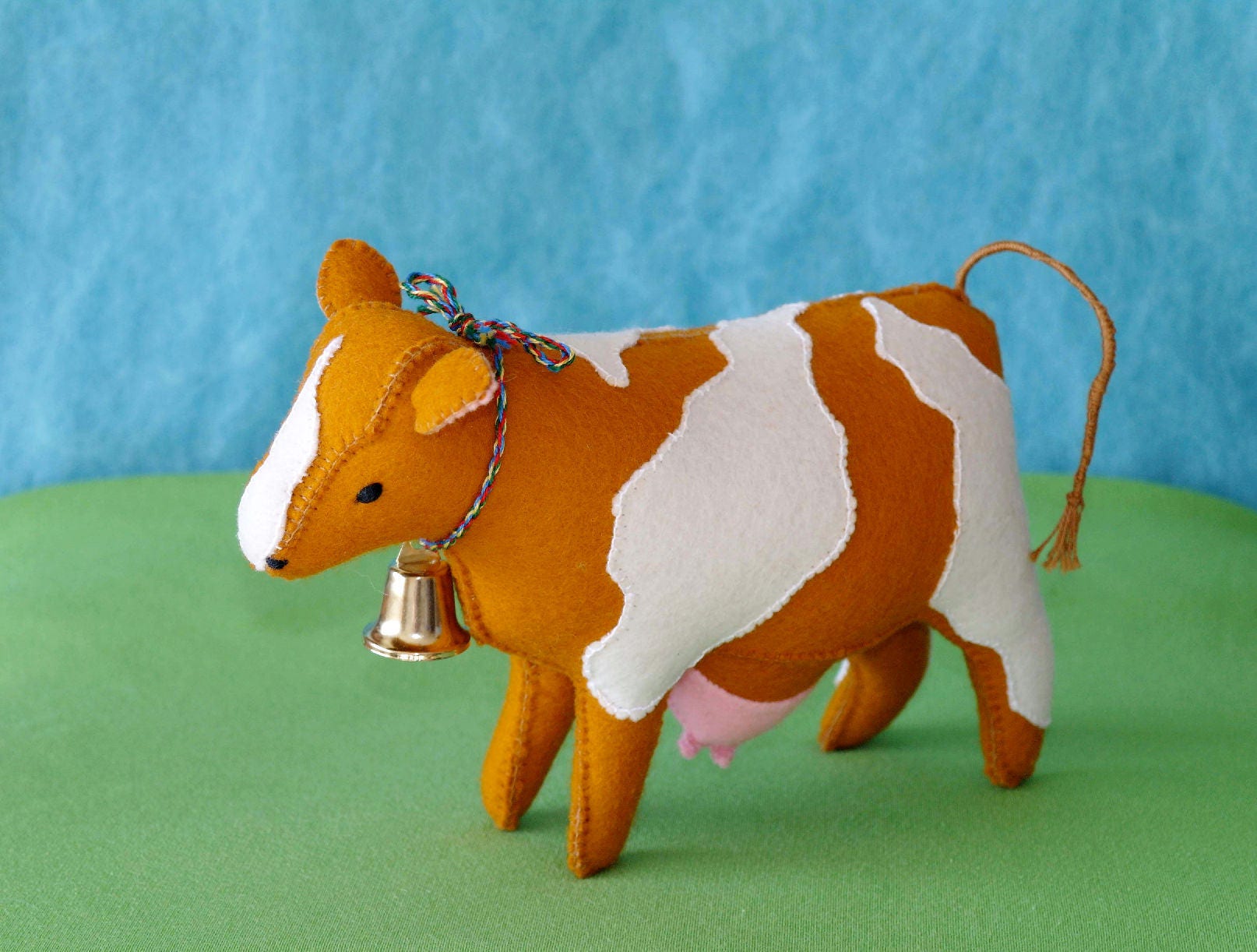 Waldorf Black & White Cow Doll with A Bell, Handmade From Natural ...