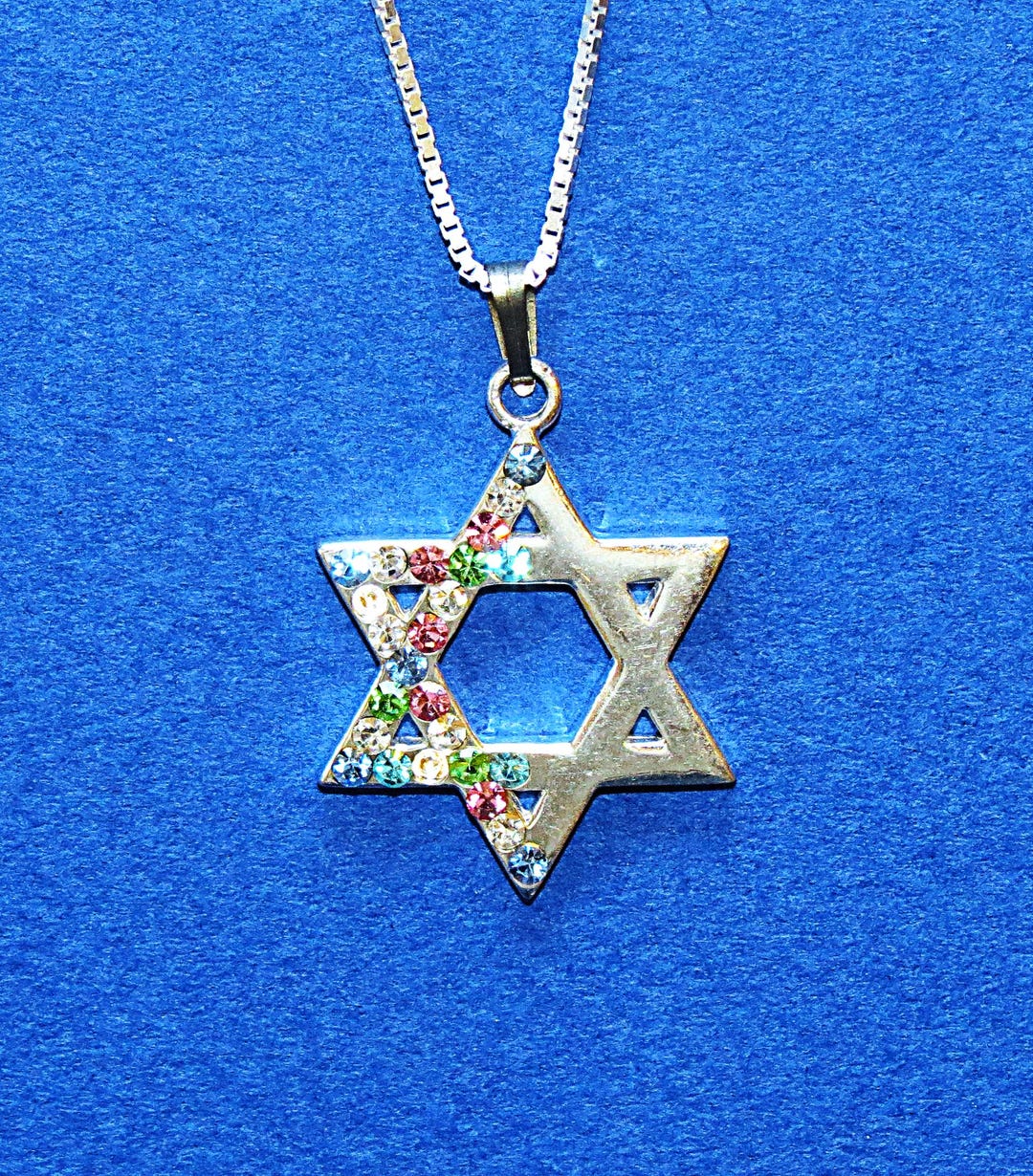 Unique Star of David Necklace. Silver. Crystal Gems. Modern Jewish Star ...