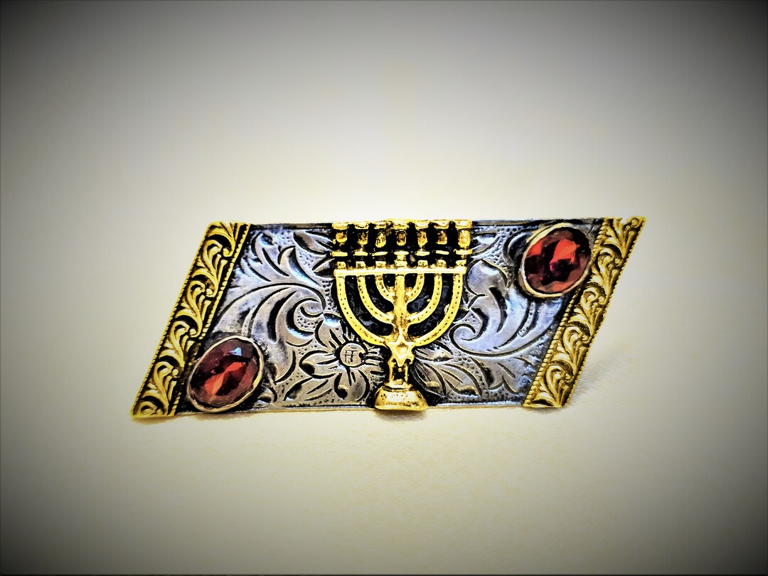 Jewish Jewelry. Gold & Silver Menorah Brooch. Judaica Jewelry. Unique ...