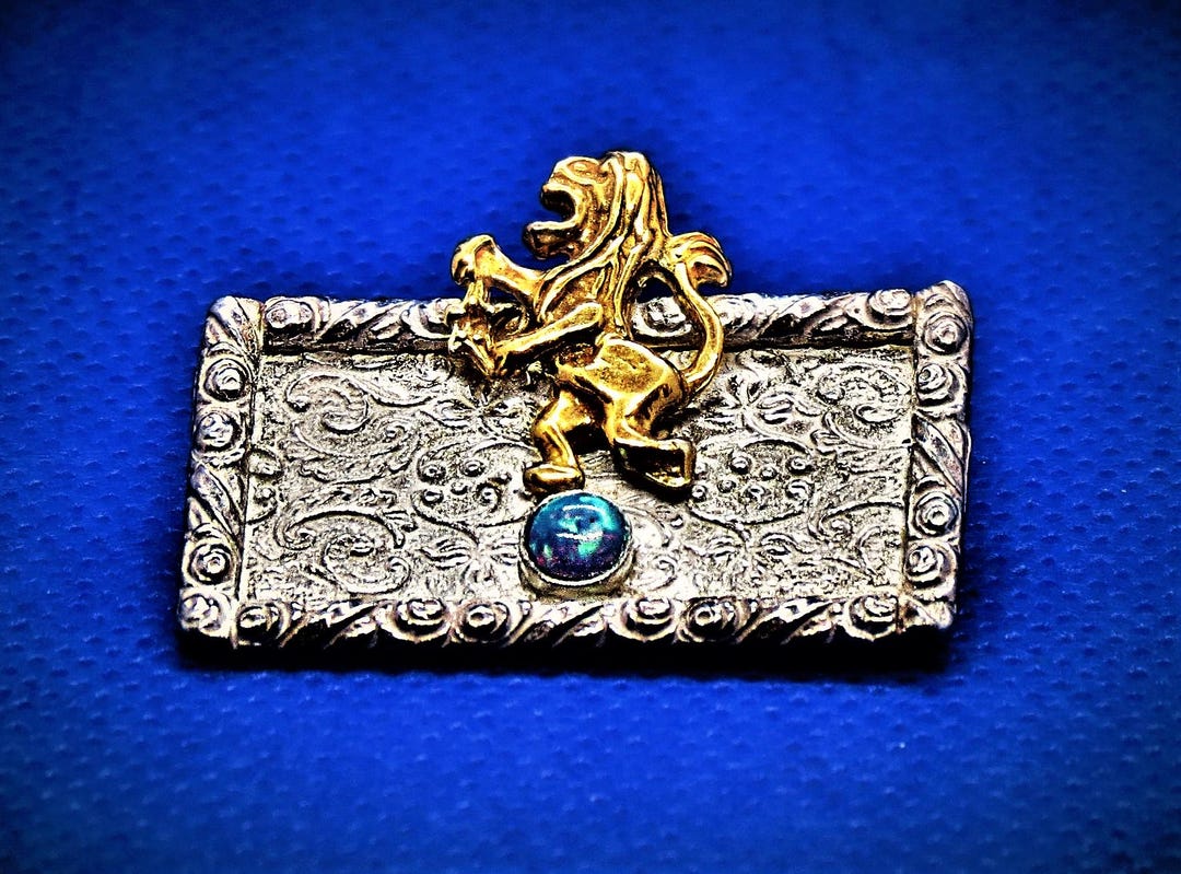Lion of Judah Brooch. Solid Gold Lion. Silver. Blue Opal. Handmade ...