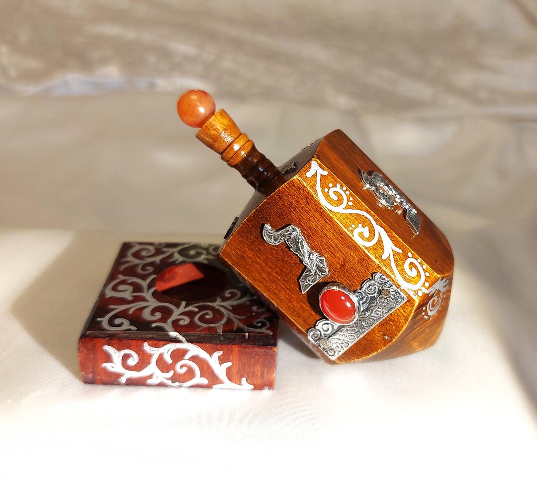 Unique Hanukkah Dreidel. Olive Wood. Silver. Agate. Collectibles ...