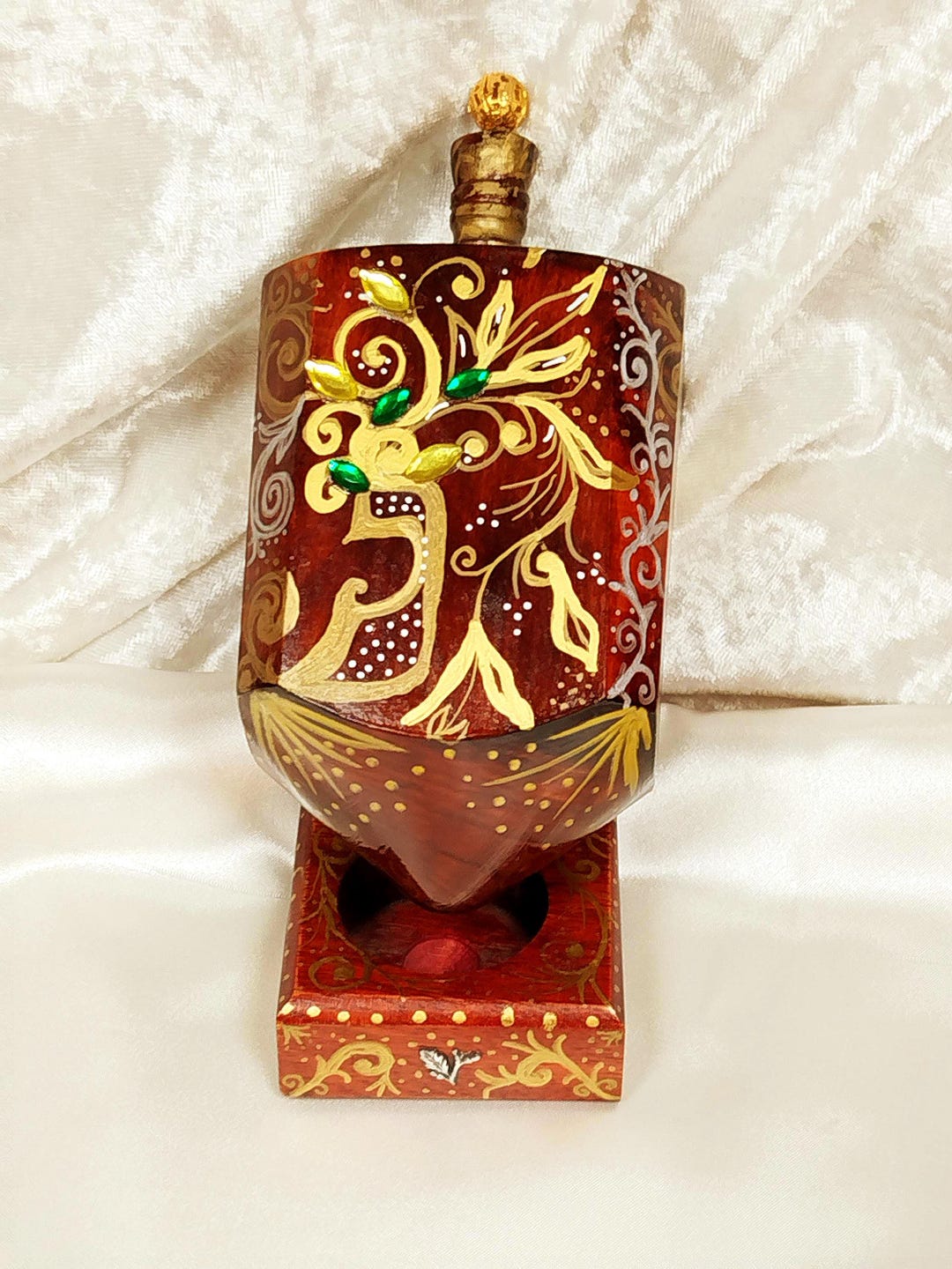 Jumbo Dreidel. Olive Wood. 24k Gold Colors. Crystals. Chanukah Spinning ...