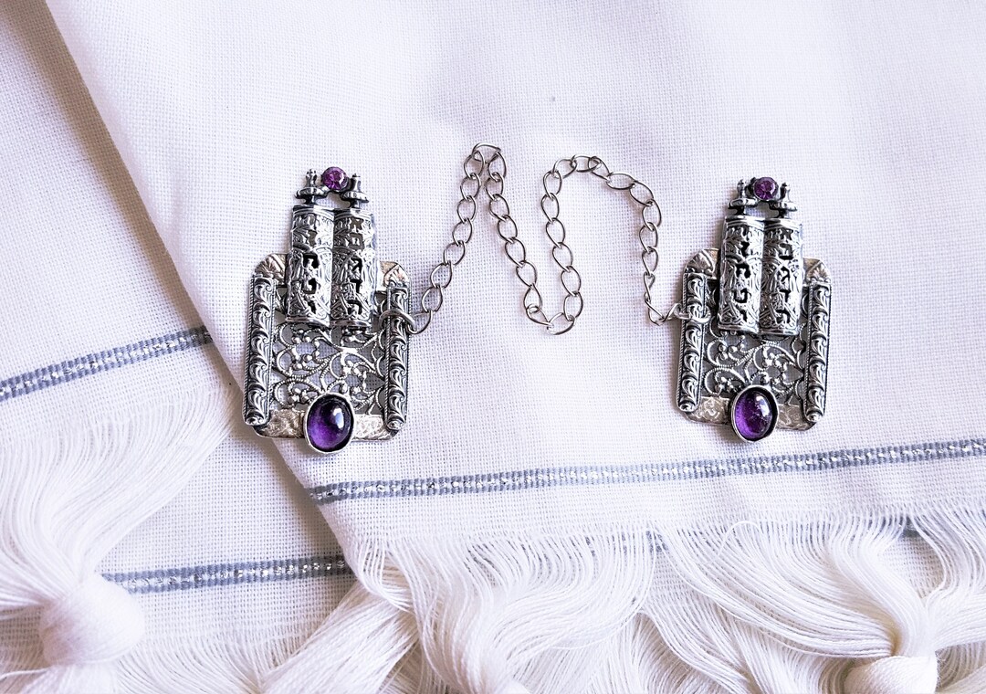 Tallit Clips. Silver Jewish Prayer Shawl Clips. Unique Handmade Tallit ...