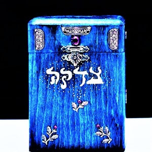 Tzedakah Box. Silver. Olive Wood. Crystals. Handmade. Jewish Charity ...