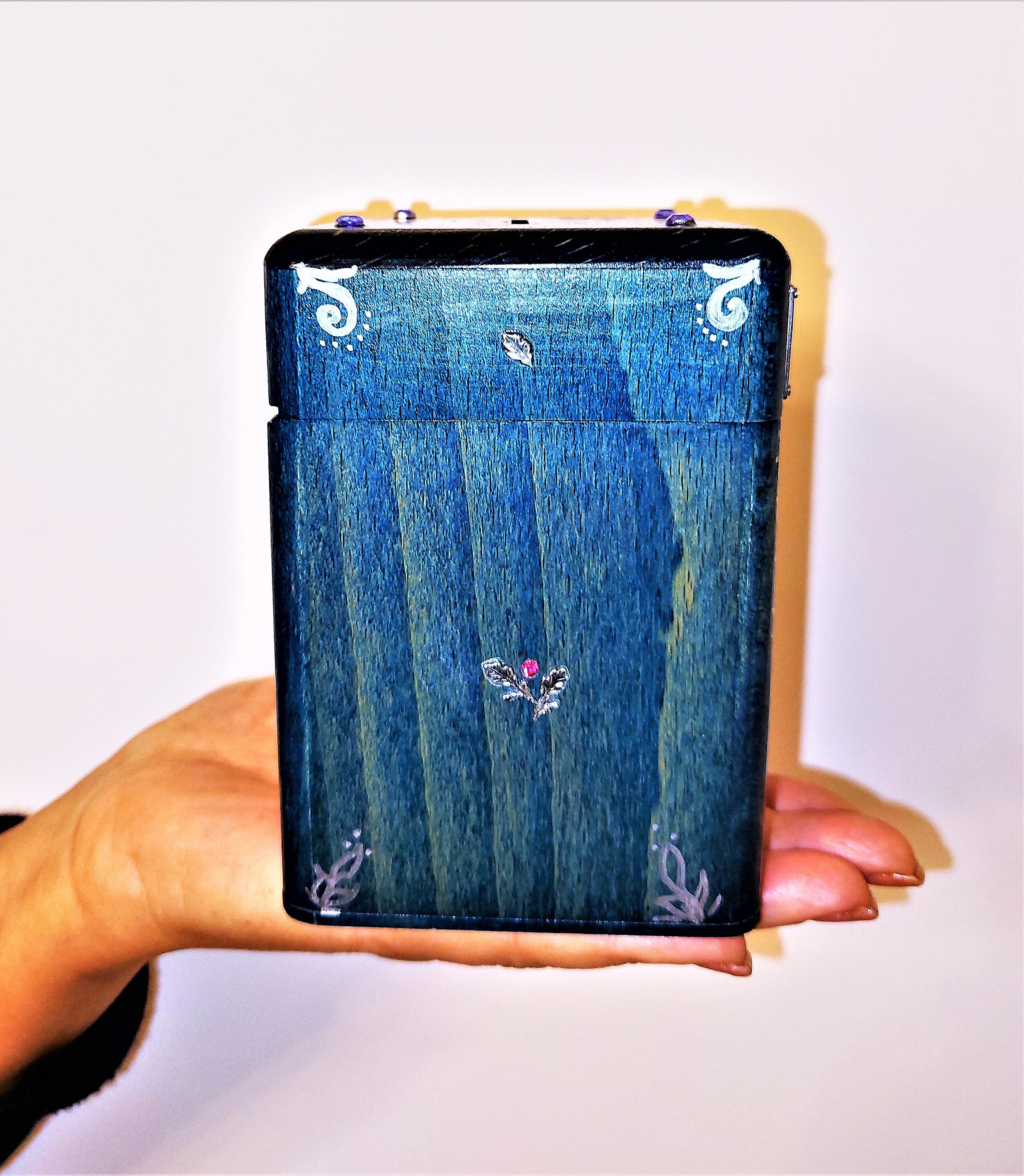 Tzedakah Box. Silver. Olive Wood. Crystals. Handmade. Jewish Charity ...